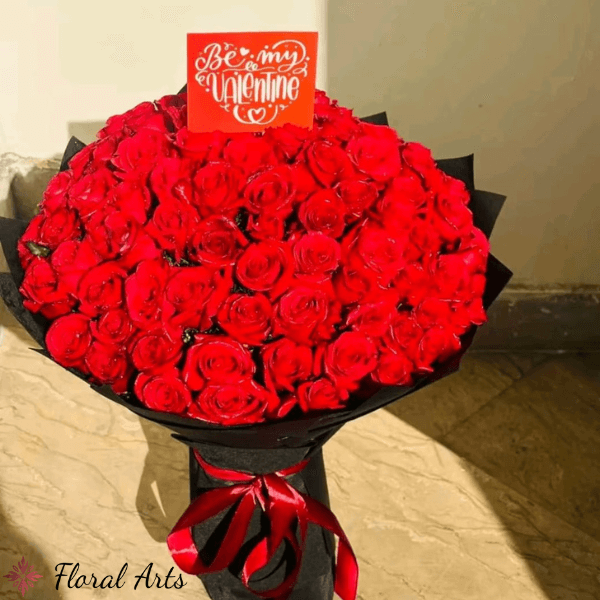 80 RED ROSES FLOWER BOUQUET WITH BLACK PAPER - Floral Arts